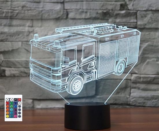 Lampe de chevet 3D en forme de camion de pompiers avec télécommande 16 ...