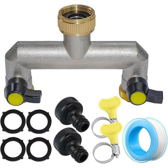 TRAHOO-2 Voies Raccord de Tuyau D'arrosage, Adaptateur Tuyau Arrosage en Laiton de 3/4" - Hose ...