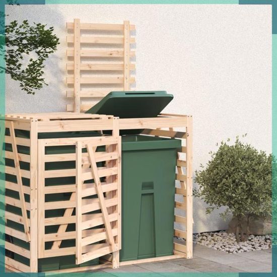 ASHATA Extension d'abri pour poubelle sur roulettes bois massif pin ...