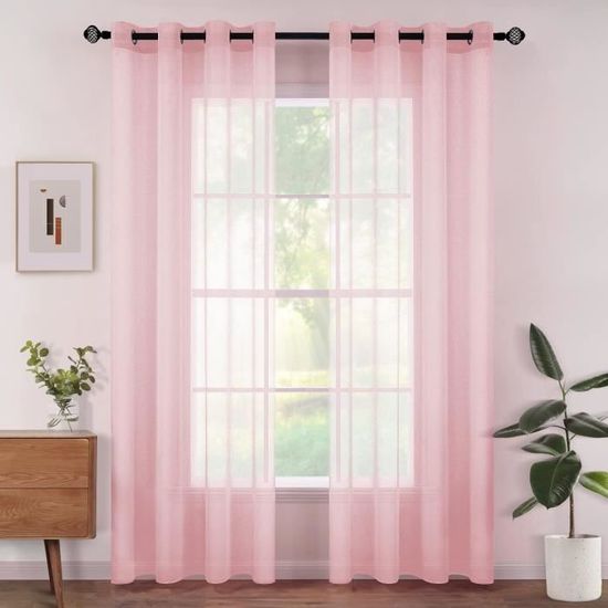 Lot De 2 Rideaux Voilage À Oeillet Rideau Semi-Transparent Intérieurs ...