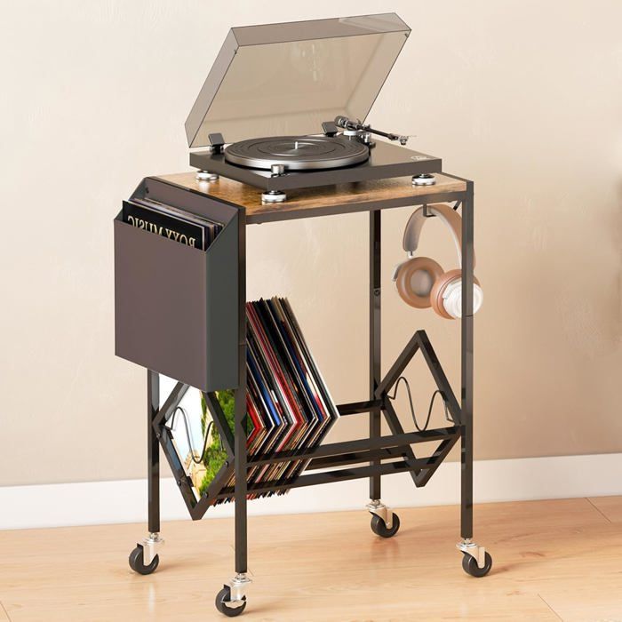 HMAKGG Meuble Platine Vinyle, Meuble Vinyle Rangement 2 Niveaux, avec ...