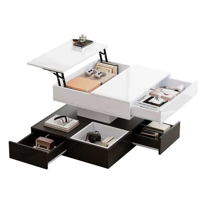 Table basse avec plateau pivotant à 360°, table de salon double couche ...
