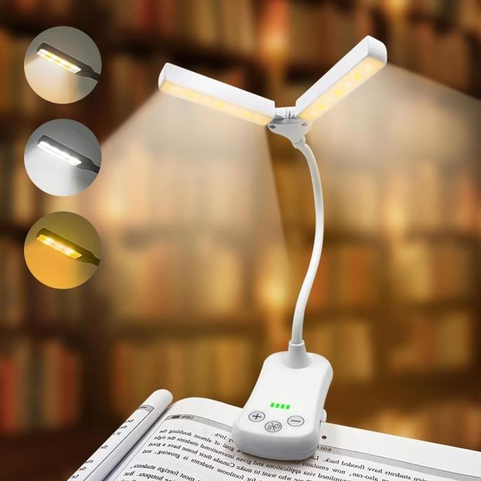 Lampe De Lecture 14 Led,Bicéphale Liseuse Lampe Clip Usb Rechargeable ...