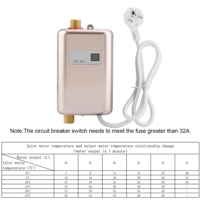 CES Chauffe‑Eau Électrique 220V 3800W Mini Chauffe-Eau Instantané Électrique Sans Réservoir ...