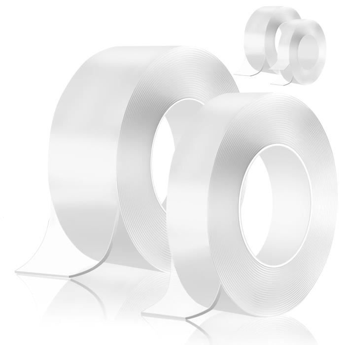 4 Rouleaux Ruban Adhésif Double Face Extra Fort, 3 M Adhésif Double ...