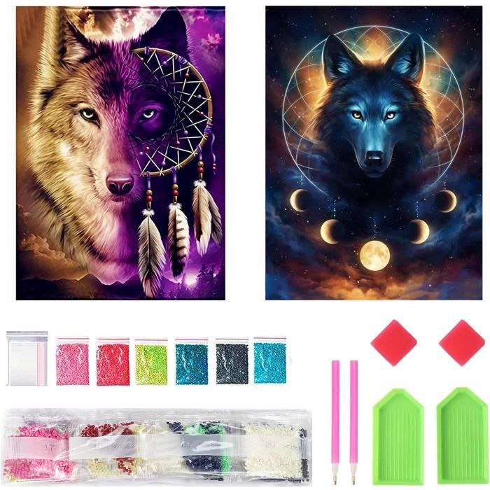 Mupack 2 Pcs DIY 5D Diamond Painting Full Kits,Wolf Crystal Rhinestone ...