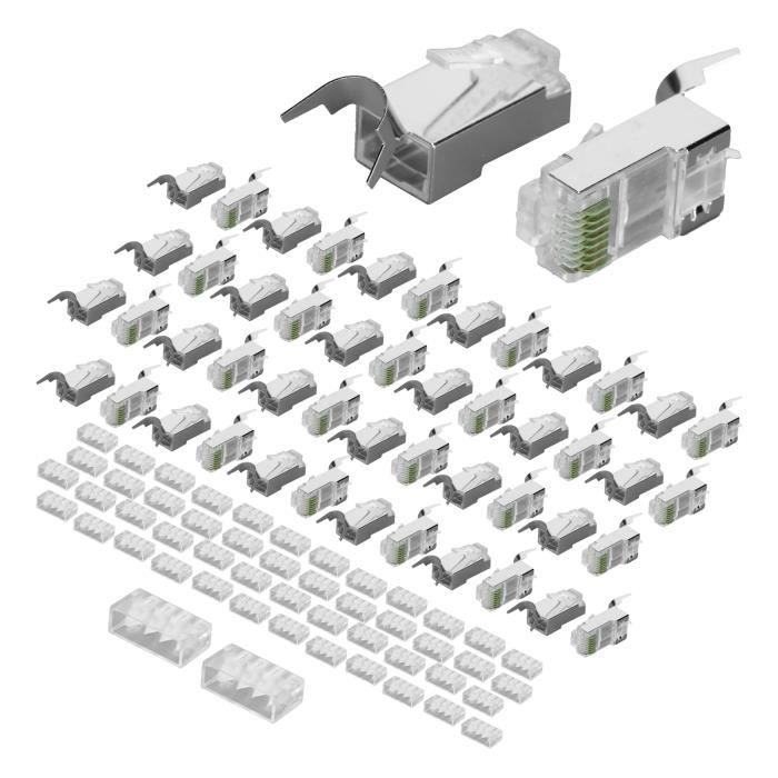 TMISHION prise RJ45 Connecteur de câble réseau NW017 Bouclier plaqué or Cat7 RJ45 8P8C ...
