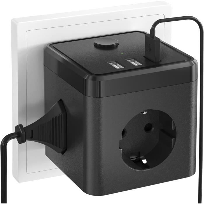 Multiprise avec USB, multiprise avec interrupteur, cube de prise 6 en 1 sans câble, 3 prises ...