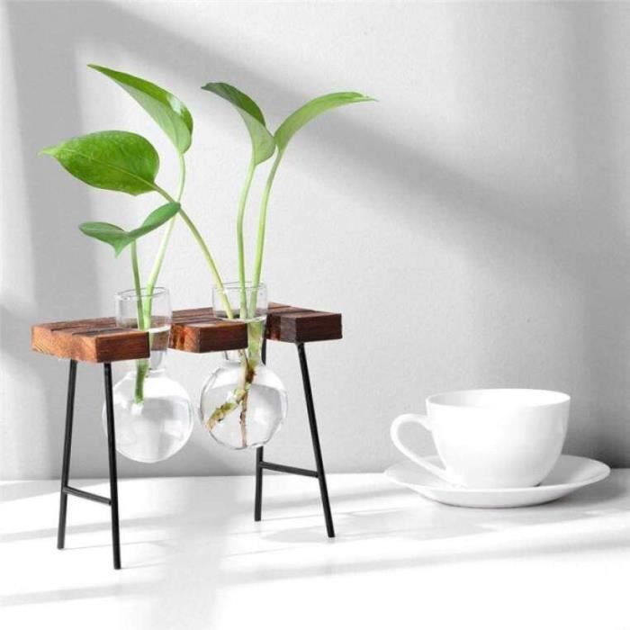 WE16615-Jardinière en verre et bois pour terrarium. pot de fleurs ...
