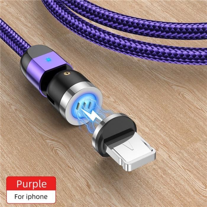 Purple For iPhone-2m -câble Micro magnétique 3A LED USB Type C rotatif à 540 degrés pour ...