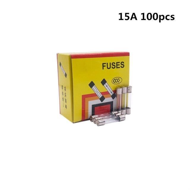 15 A 100pcs -Kits assortis de fusibles en verre à soufflage rapide,100x5x20mm,0.2A 0.5A 1A 2A 3A ...