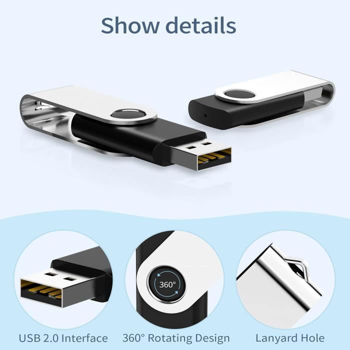 Cle USB 8Go Lot 5 Clé USB 2.0 Flash Drive, Clef USB 8 Go avec Stockage Disque Mémoire Stick pour ...