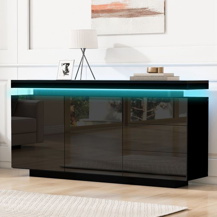 Buffet Moderne Salon, Buffet avec éclairage LED, Commode avec 2 Portes ...