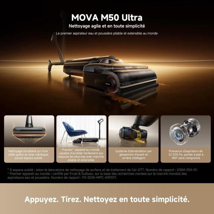 MOVA M50 ULTRA - Aspirateur Balai Laveur - 22 000 Pa - Bras robotisé ...
