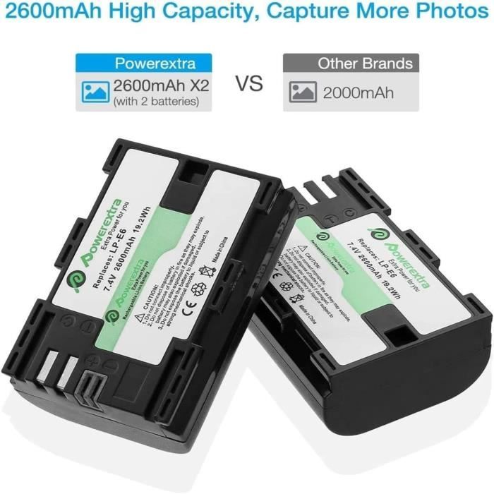 2 Remplacement Batteries Canon Lp-E6 Lp-E6N 2600Mah Pour Canon Eos 80D ...