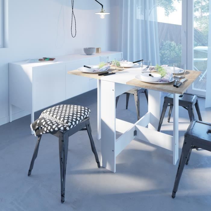 Table pliante - JEOBEST - Blanc/Chêne Naturel - Design contemporain - 2 ...