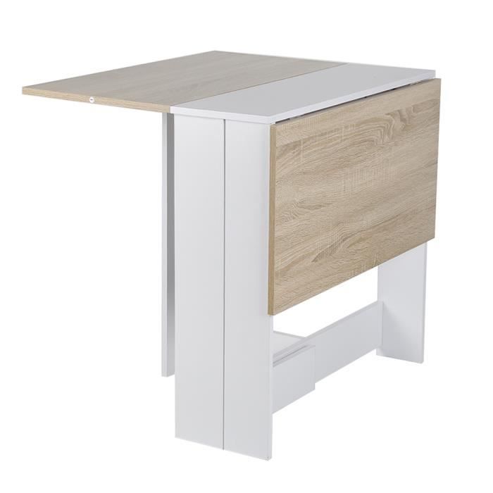 Table pliante - JEOBEST - Blanc/Chêne Naturel - Design contemporain - 2 ...