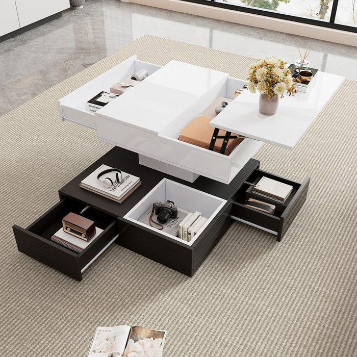 Table basse avec plateau pivotant à 360°, table de salon double couche ...