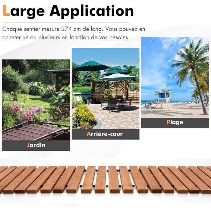 COSTWAY Allée de Jardin en Bois Roulant 245 cm-Résistante aux ...