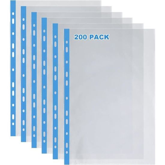 Lot de 200 pochettes perforées A4 transparentes 60 microns en plastique ...