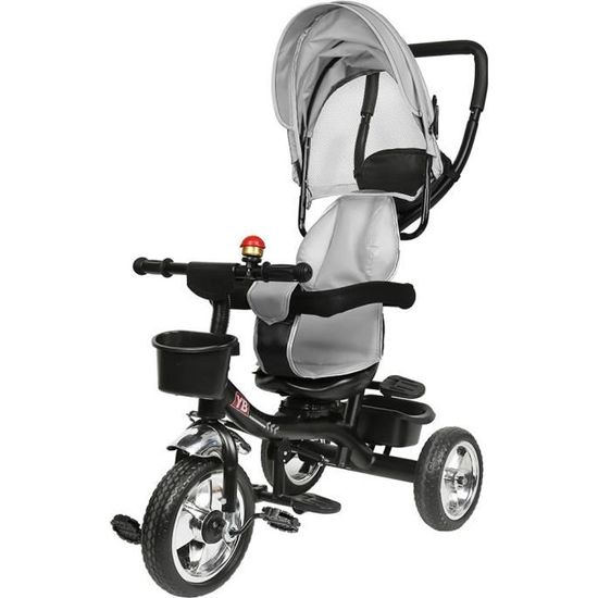 Poussette Tricycle Évolutif Enfant 1-5ans - Gris - Pédales rétractables ...