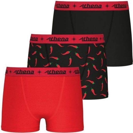 Lot de 3 boxers garçon Ecopack Trio Pop Athena Rouge-imprimé piment ...
