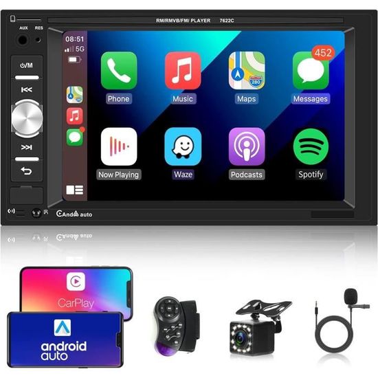 Autoradio 2 Din Mit Apple Carplay Avec Bluetooth 6,2 Pouces Écran Tactile Avec Ios-Android ...