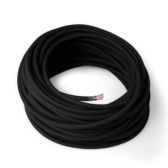Câble Électrique Textile Couleur Noir, Rond, Coton, 5 Mètres, Avec Mise ...