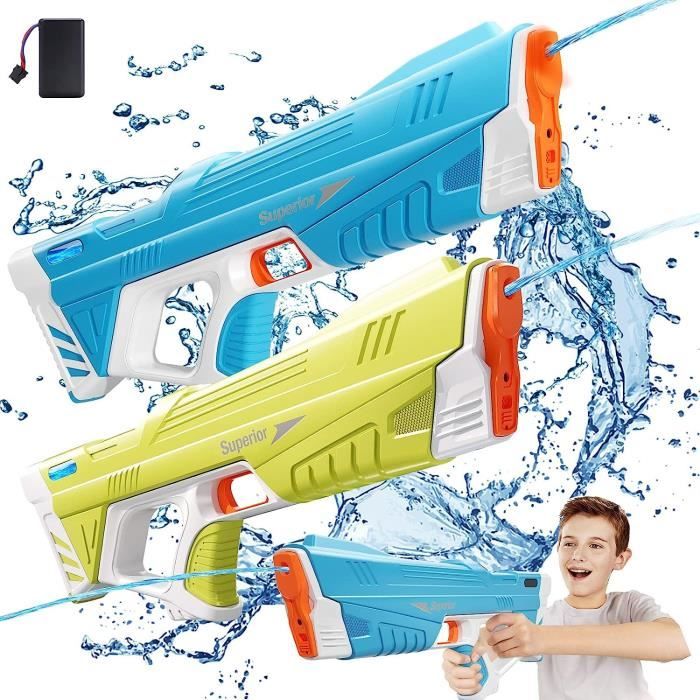 2pcs Pistolets à Eau Électrique,bleu+jaune,Étanche IP67 Puissant,Portée ...