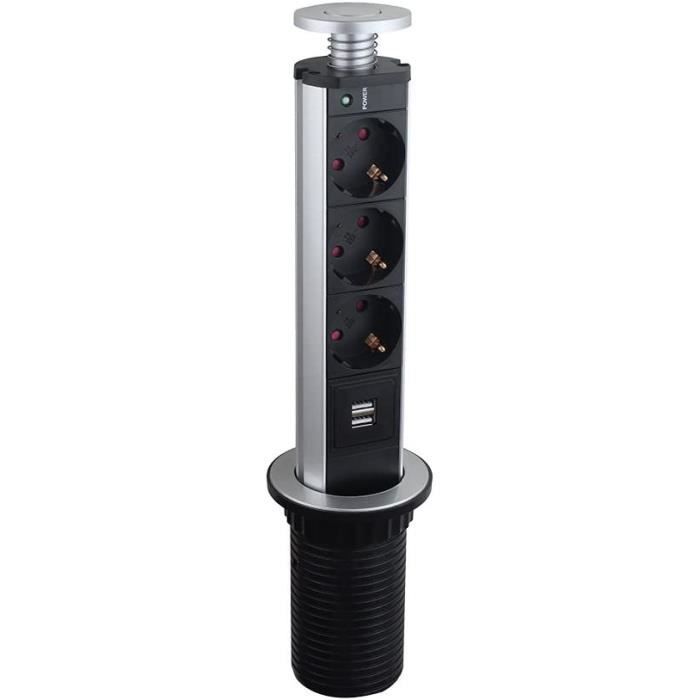 Multiprise de table encastrée avec 3 prises Schuko et 2 ports USB ...