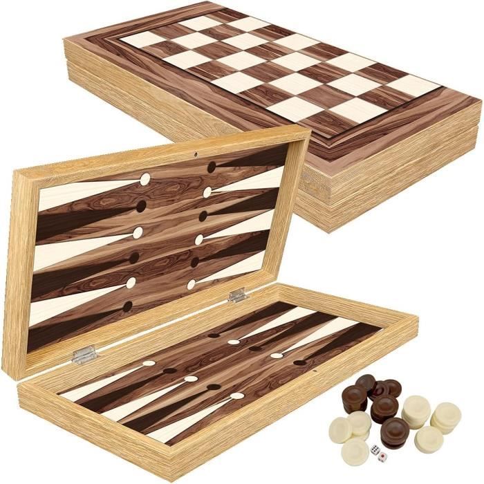 Kit D'Échecs De Backgammon En Bois De Luxe Galant Au Format Xxl 48 X 48,7 Cm-Valise En Bois ...