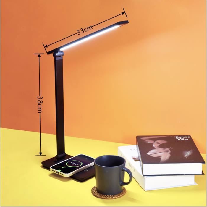 Lampe de Bureau LED avec Chargeur telephone Sans fil 3 Niveaux de ...
