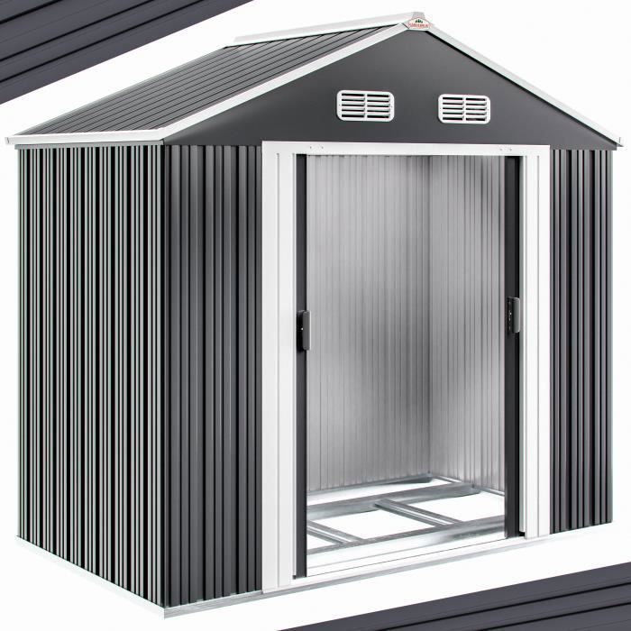 GARDEBRUK® Abri de jardin métal XL 2m² fondation 200x135x190cm porte ...