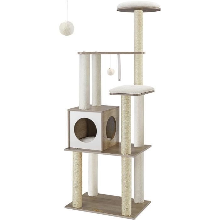 FEANDREA Arbre à Chat, Tour de Jeux Moderne 165 cm, avec 5 Griffoirs ...