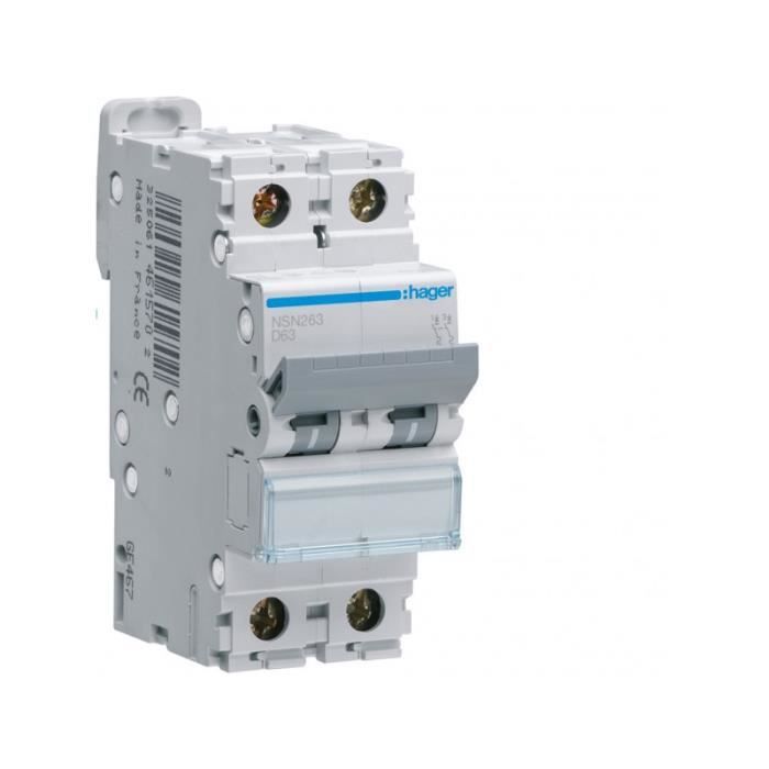 HAGER - Disjoncteur 2P 15kA courbe D - 63A 2 modules - Cdiscount Bricolage