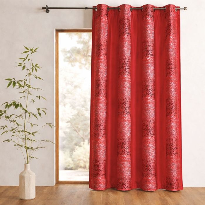 Rideau d'ameublement shantung brodé motif éthnique Rouge Orangé 140x260 ...