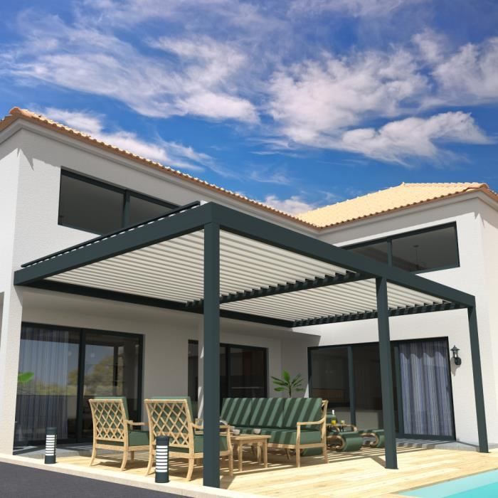 Pergola Bioclimatique COCOON Mixte Gris anthracite / Blanc 6,00x3,038m ...