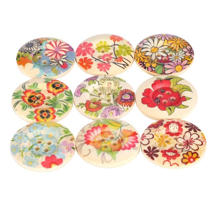 LEX Boutons colorés 100pcs Boutons en Bois Naturel Peinte en Couleur ...