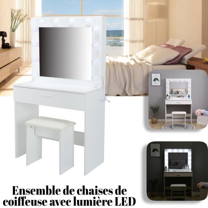 Coiffeuse Moderne avec tiroir et tabouret -41x42cm panneau de ...