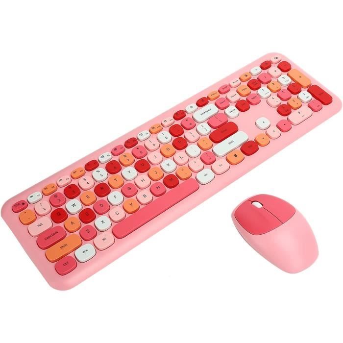 Combo Clavier Et Souris Sans Fil Clavier De Machine À Écrire À Touches Rondes Colorées Clavier