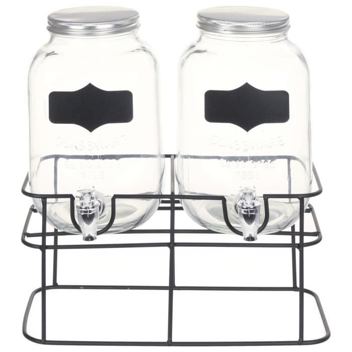 2 pcs Distributeurs de boissons avec support 2 x 4 L Verre ...
