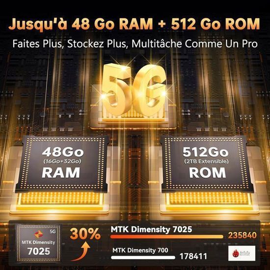 Smartphone Robuste 5G OUKITEL WP55 Pro 48Go+512Go 6.6"FHD+ 120Hz ...