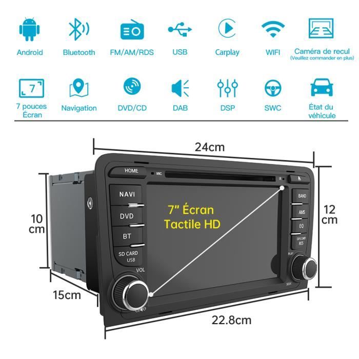 AWESAFE Autoradio pour Audi A3 8P S3 RS3 Sportback [2Go+32Go] Android 10 avec 7 Pouces Écran GPS ...