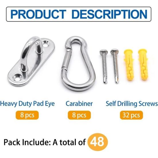 Crochet Plafond 60mm, Plaque Oeillet Acier Inoxydable M6 (8 Pcs) et ...