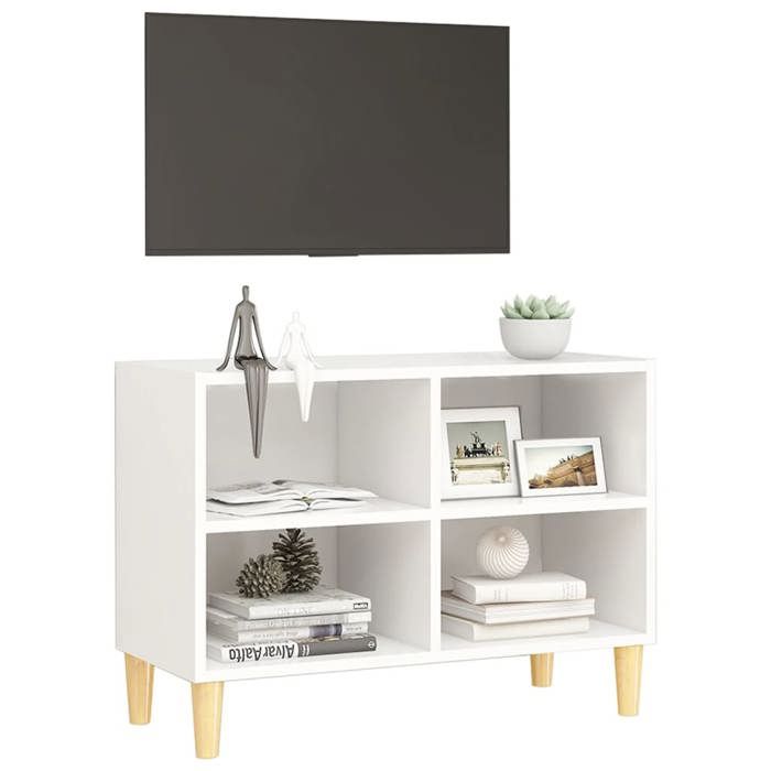 Meuble TV avec pieds en bois massif - WIENS - Blanc - 69,5x30x50 cm ...