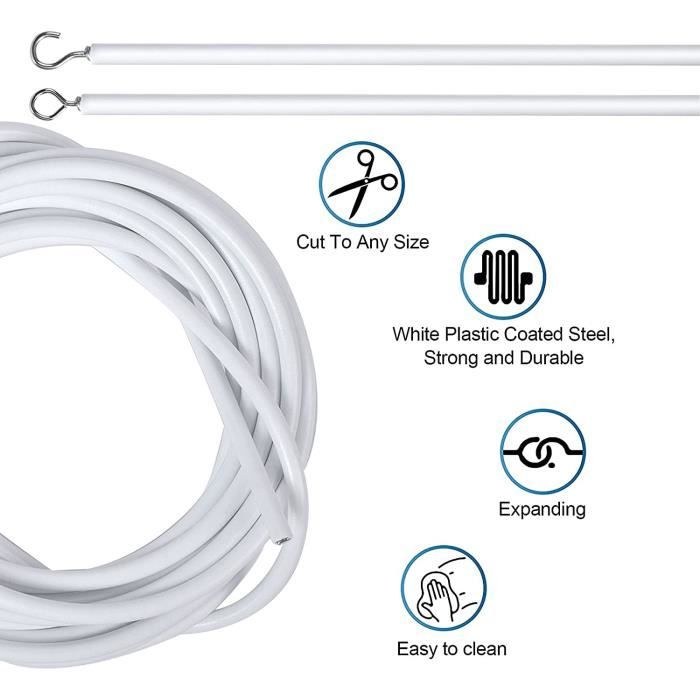 2M Cable pour Rideaux, Blanc Fil de Rideau avec 2 Pièces Piton à Visser ...