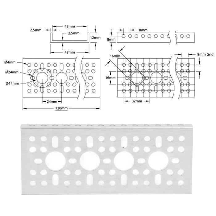 Kaixin-U-Channel Profilé en U en alliage d'aluminium à 4 trous sur le ...