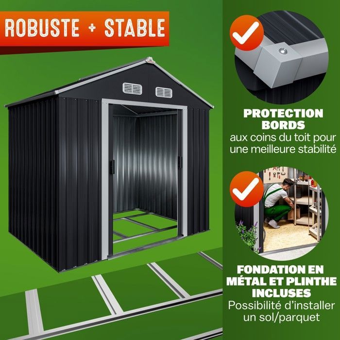 GARDEBRUK® Abri de jardin métal XL 2m² fondation 200x135x190cm porte ...