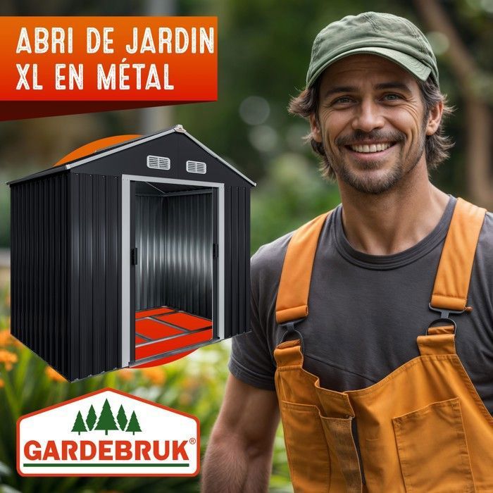 GARDEBRUK® Abri de jardin métal XL 2m² fondation 200x135x190cm porte ...