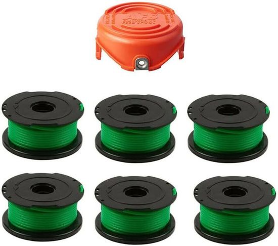 Lot de 6 bobines de Fil + Capuchon pour Tondeuse à Gazon pour Black & Decker GL7033 GL8033 ...
